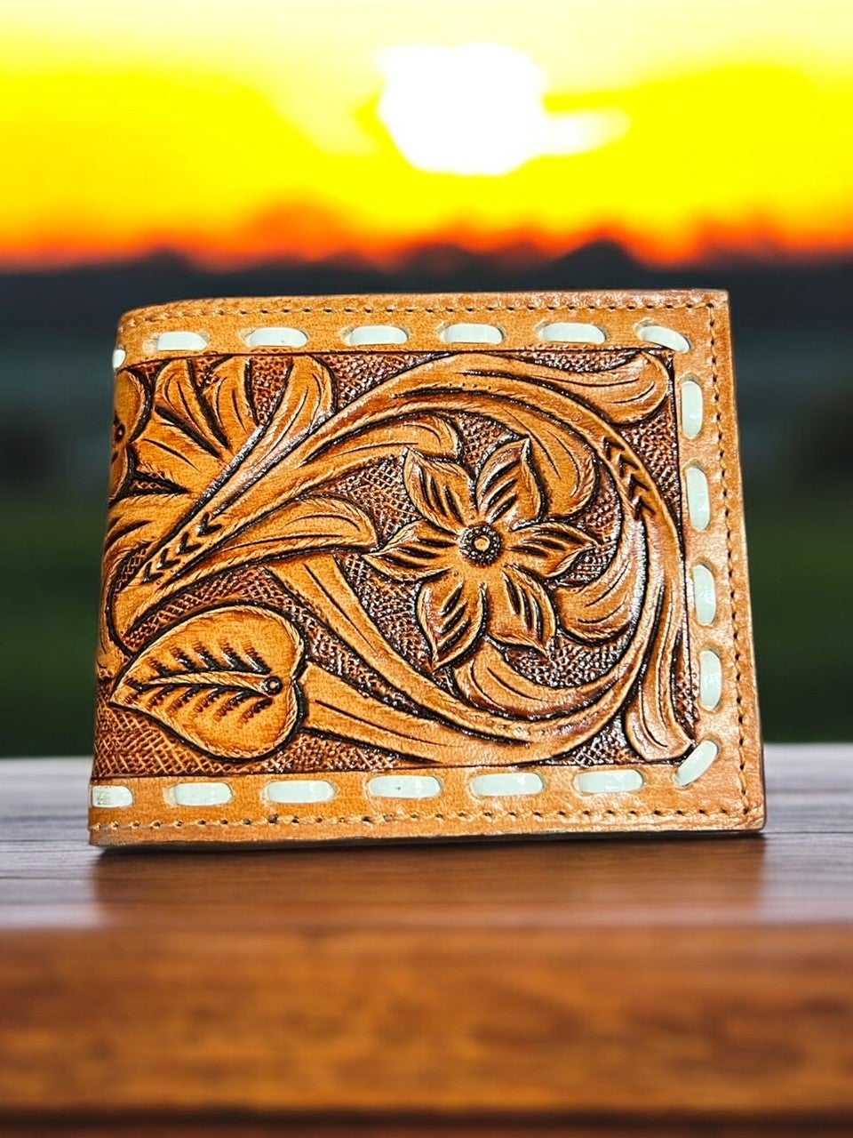 Tooled Mens Wallet with Buck Stitch Feature | MILBY & CO